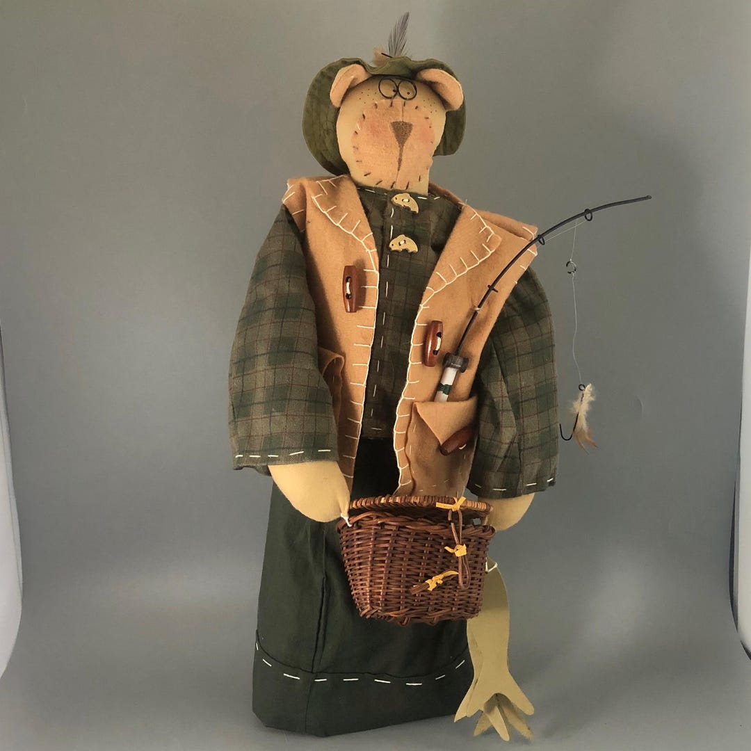 Free Standing Fishing Teddy Bear - Large Soft Sculpture Bear by Center ...