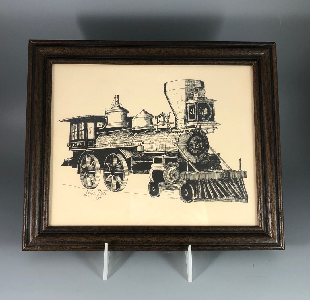 Western Train Pen and Ink Framed - Etsy