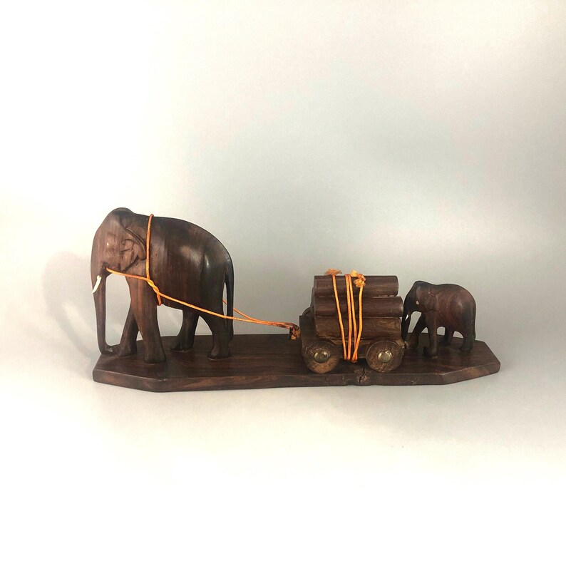 Working Elephants From India - Wood Carving Asian Elephant With Baby ...