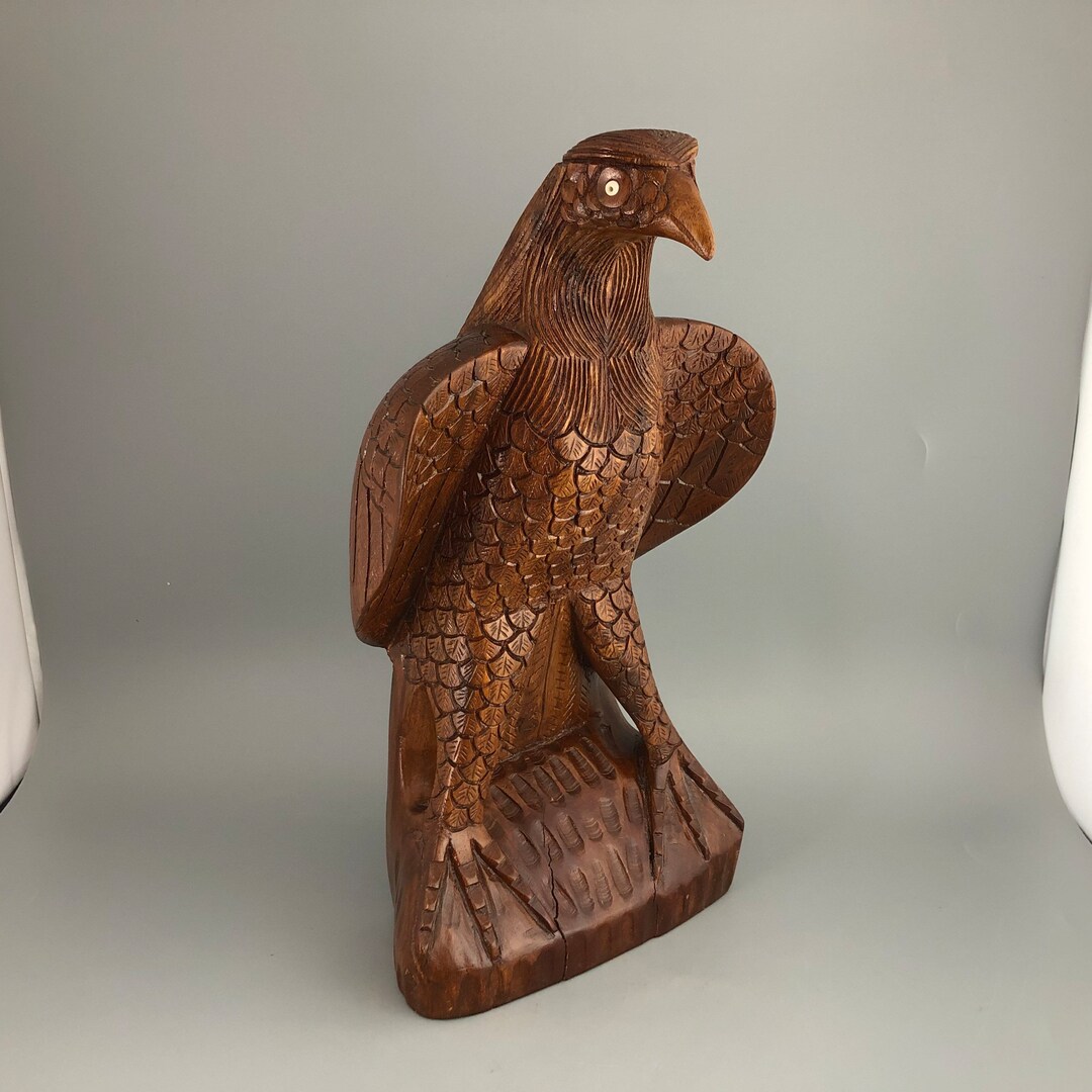 Wood Carved Eagle Statue - Hawk Statue Height 14 1/2” - Etsy