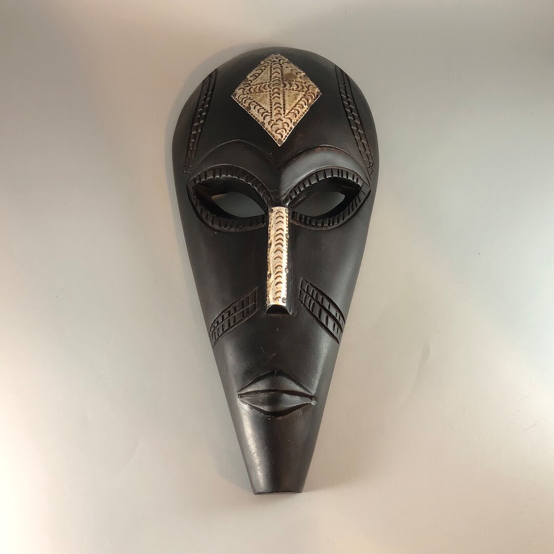 Tribal African Wood Mask - Black Wood Mask With Silver Accents From ...