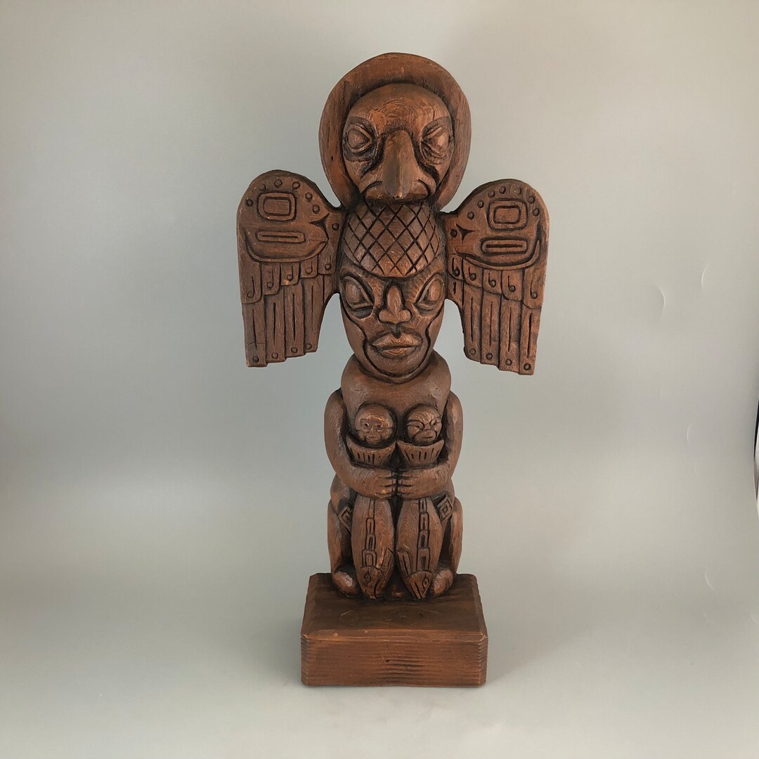 Alaska Wood Raven Totem Pole by Ana - Etsy