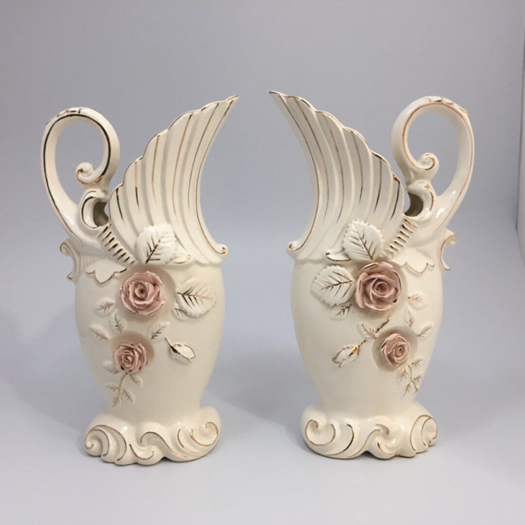 Beautiful Ceramic Sister Vases With Pink Roses and Gold Accent - Arnart ...