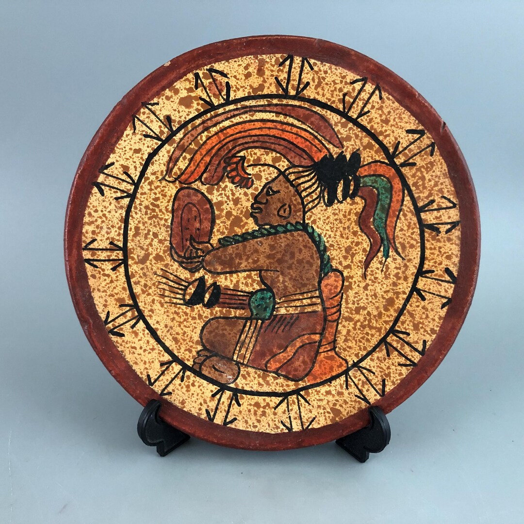 Terra Cotta Clay Aztec Dish From Mexico 5 1/2” - Ancient Mexico God - Etsy