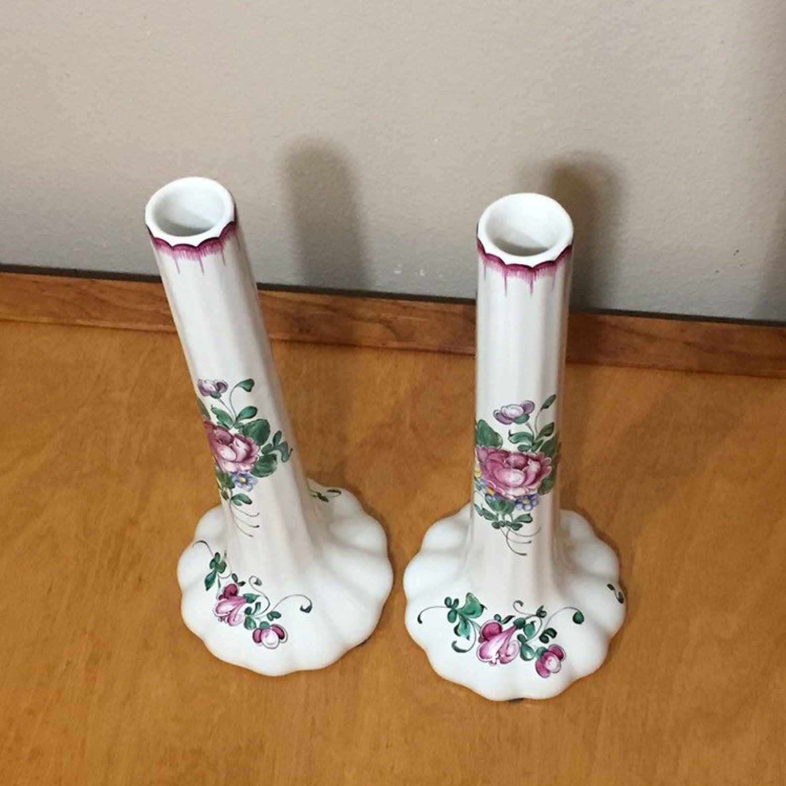 Hand Painted French Sister Vases Height is 12 Hand - Etsy