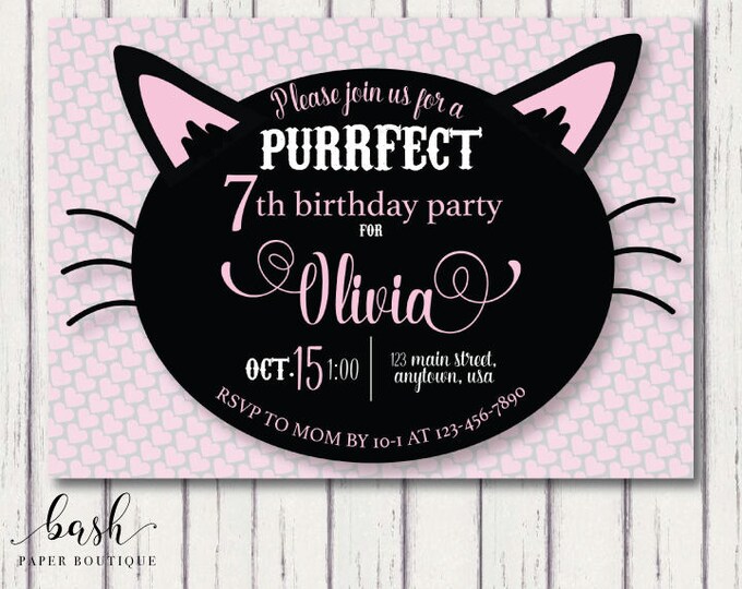 Cat Birthday Invitation, Cat Birthday Invitation Printable Cat Birthday ...
