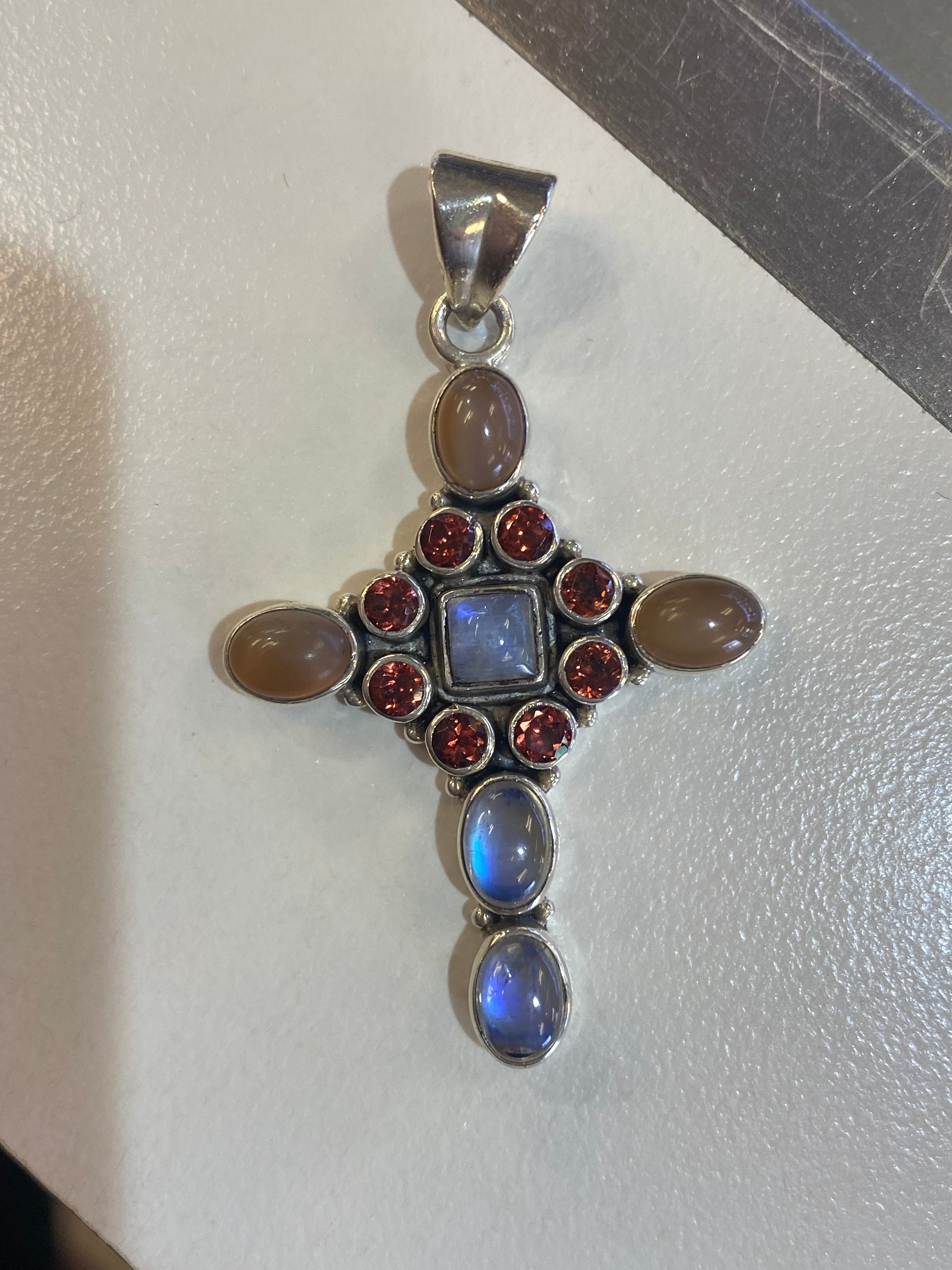 Beautiful 925 Nicky Butler Moonstone and Garnet Cross Pendant - Etsy