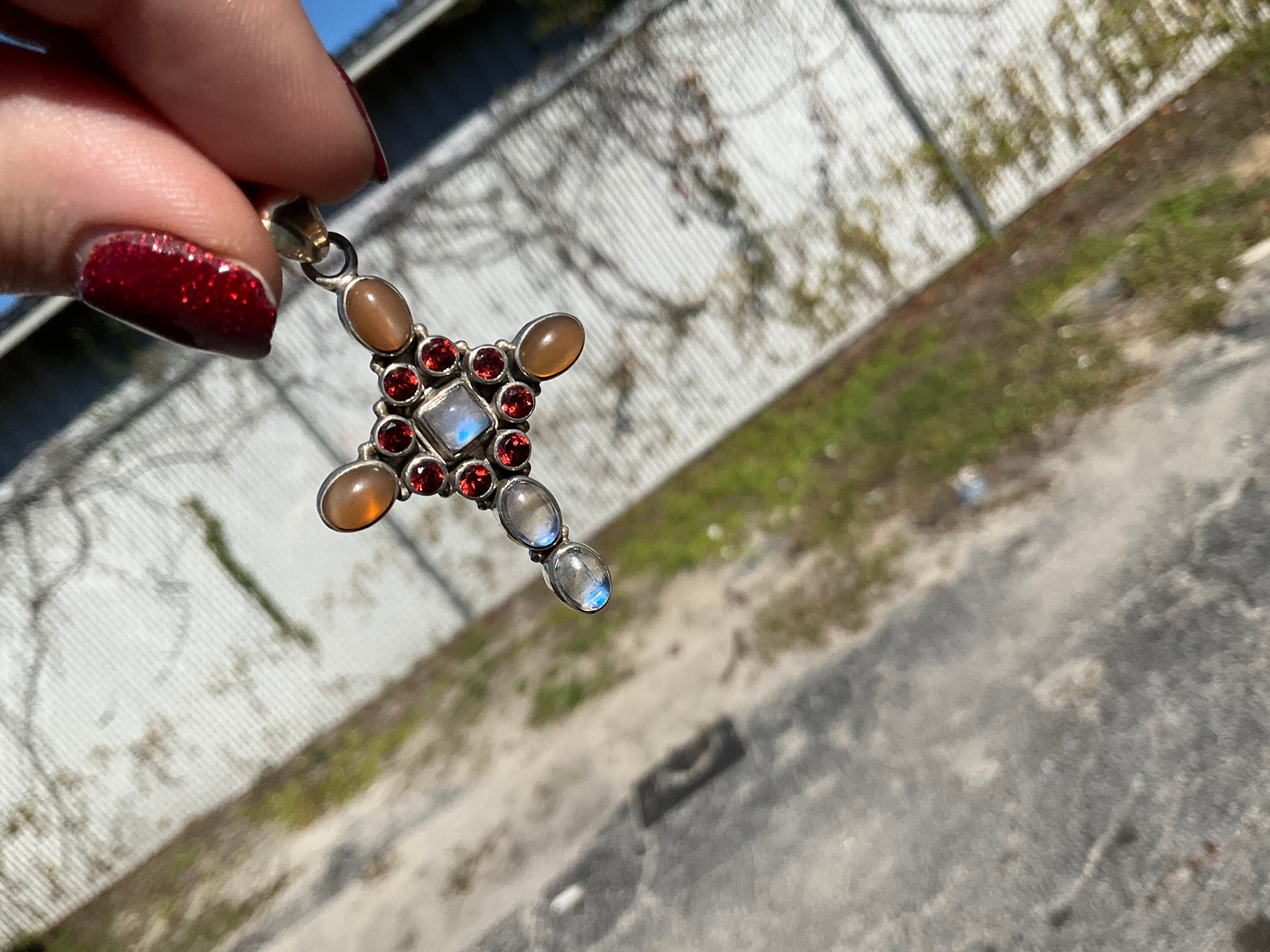 Beautiful 925 Nicky Butler Moonstone and Garnet Cross Pendant - Etsy