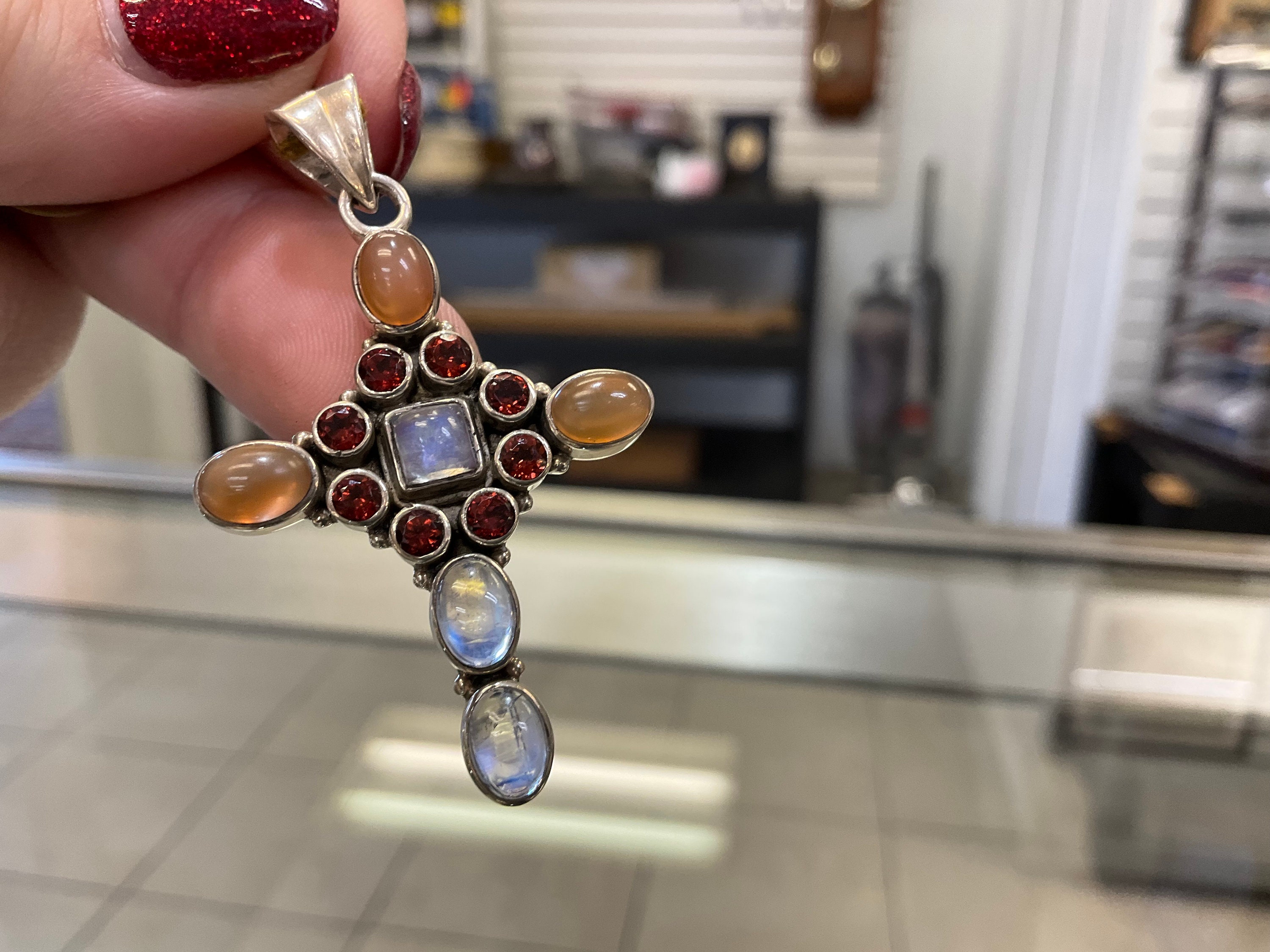 Beautiful 925 Nicky Butler Moonstone and Garnet Cross Pendant - Etsy