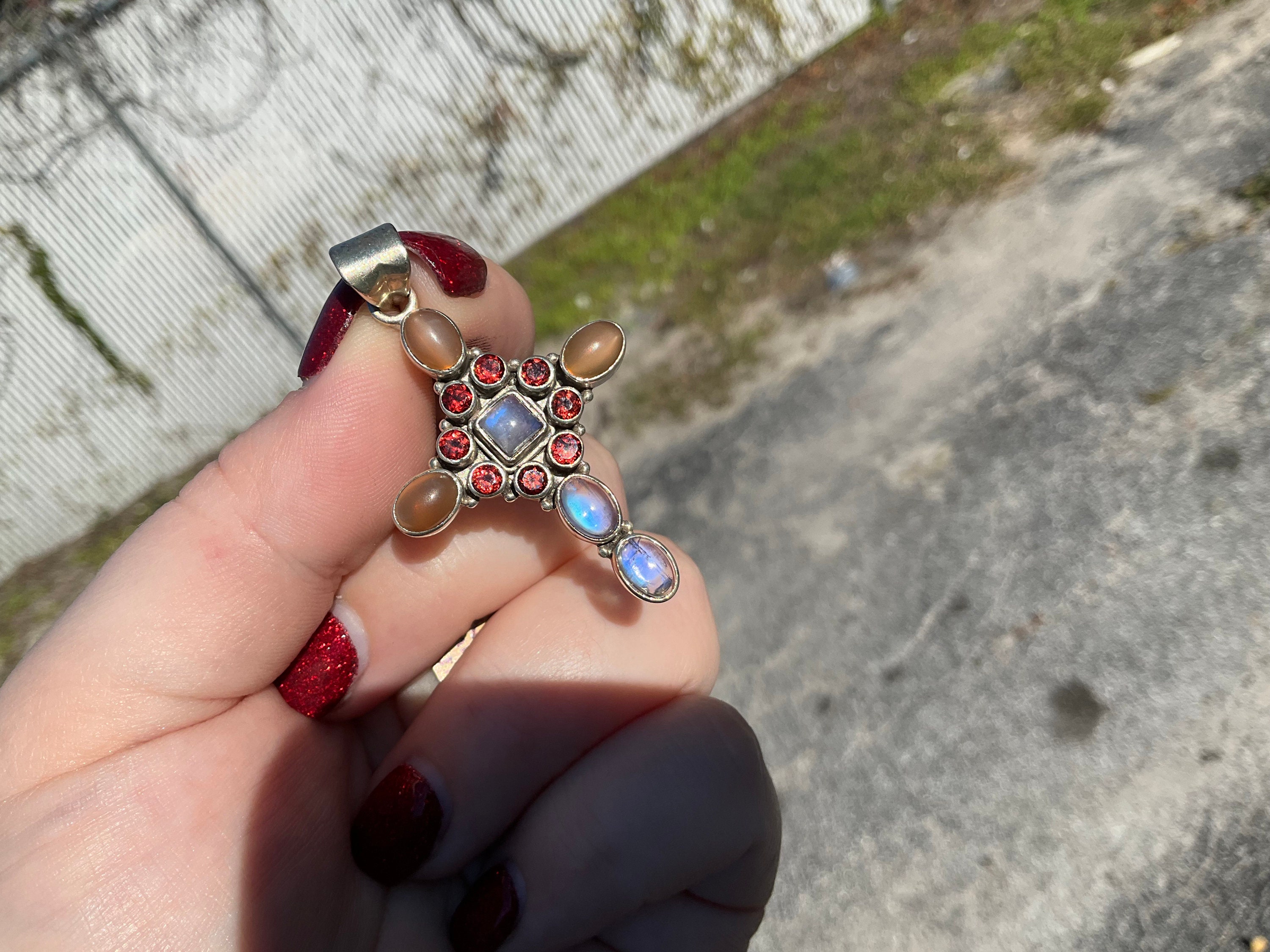 Beautiful 925 Nicky Butler Moonstone and Garnet Cross Pendant - Etsy