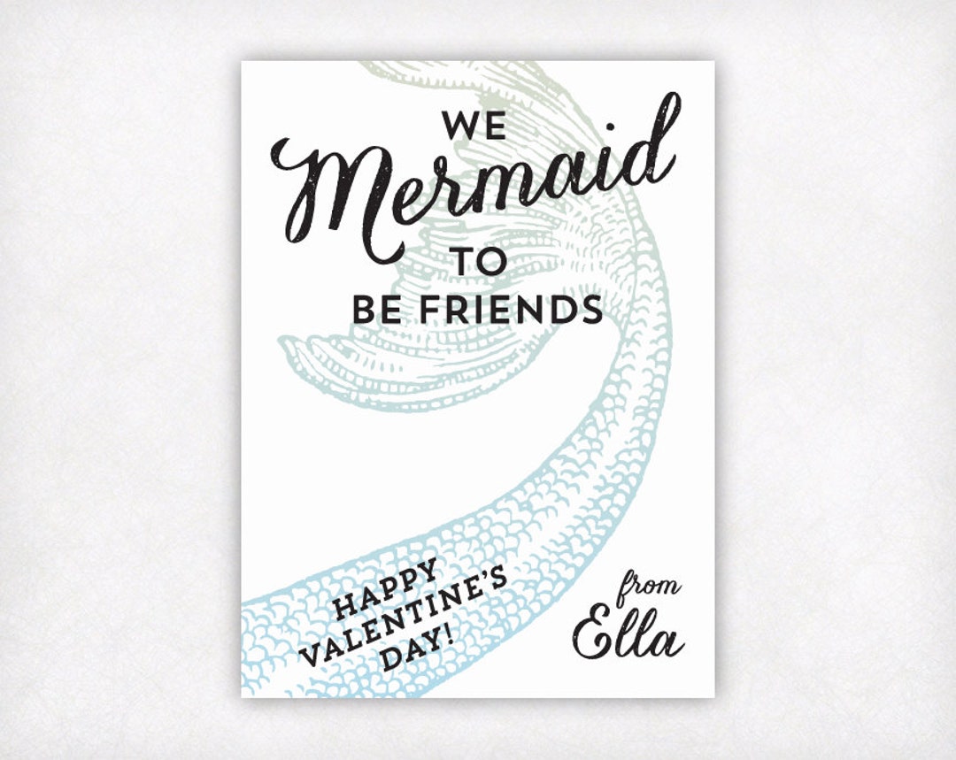 PRINTABLE Mermaid Valentines Cards for Girls, Personalized Valentine's ...