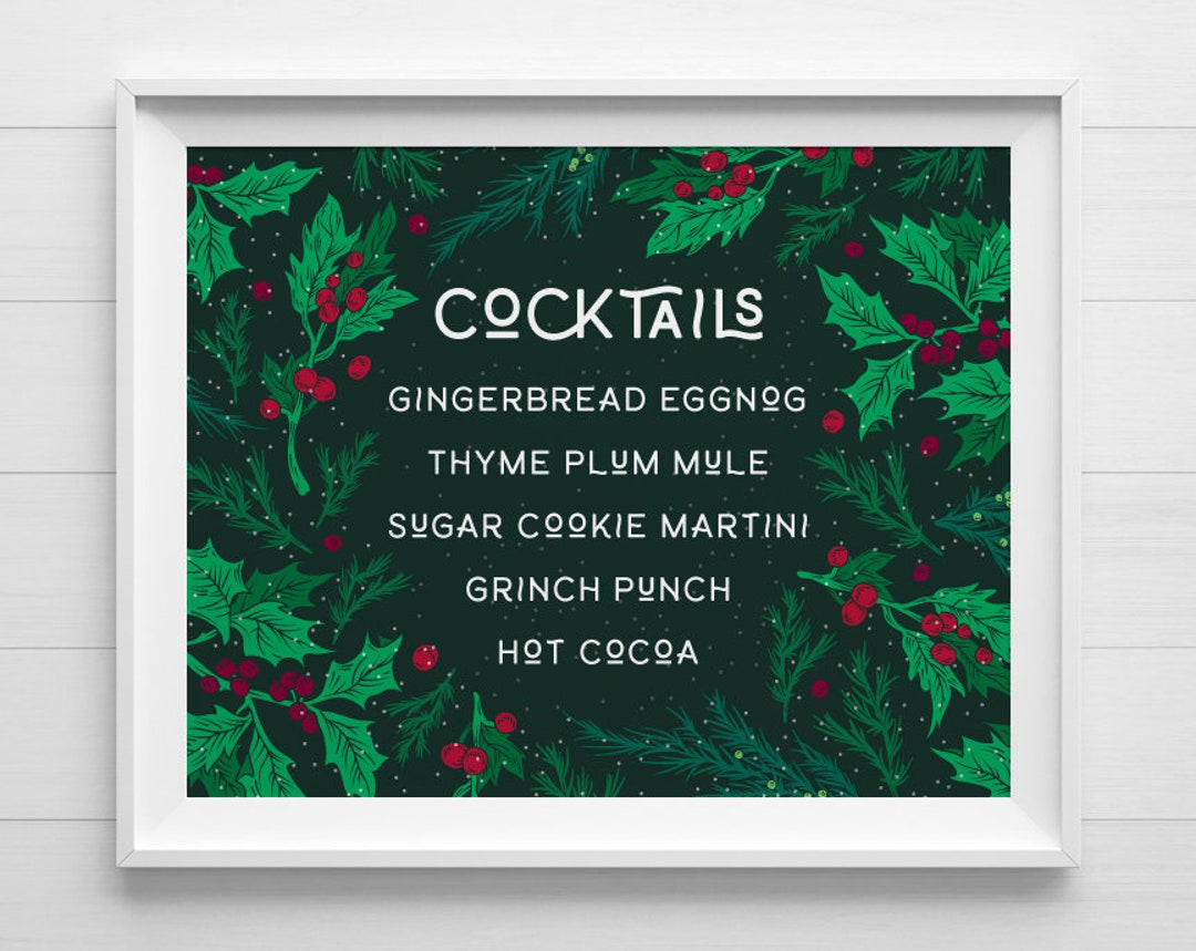 PRINTABLE Christmas Cocktails Sign, Custom Signature Drink Bar Menu ...