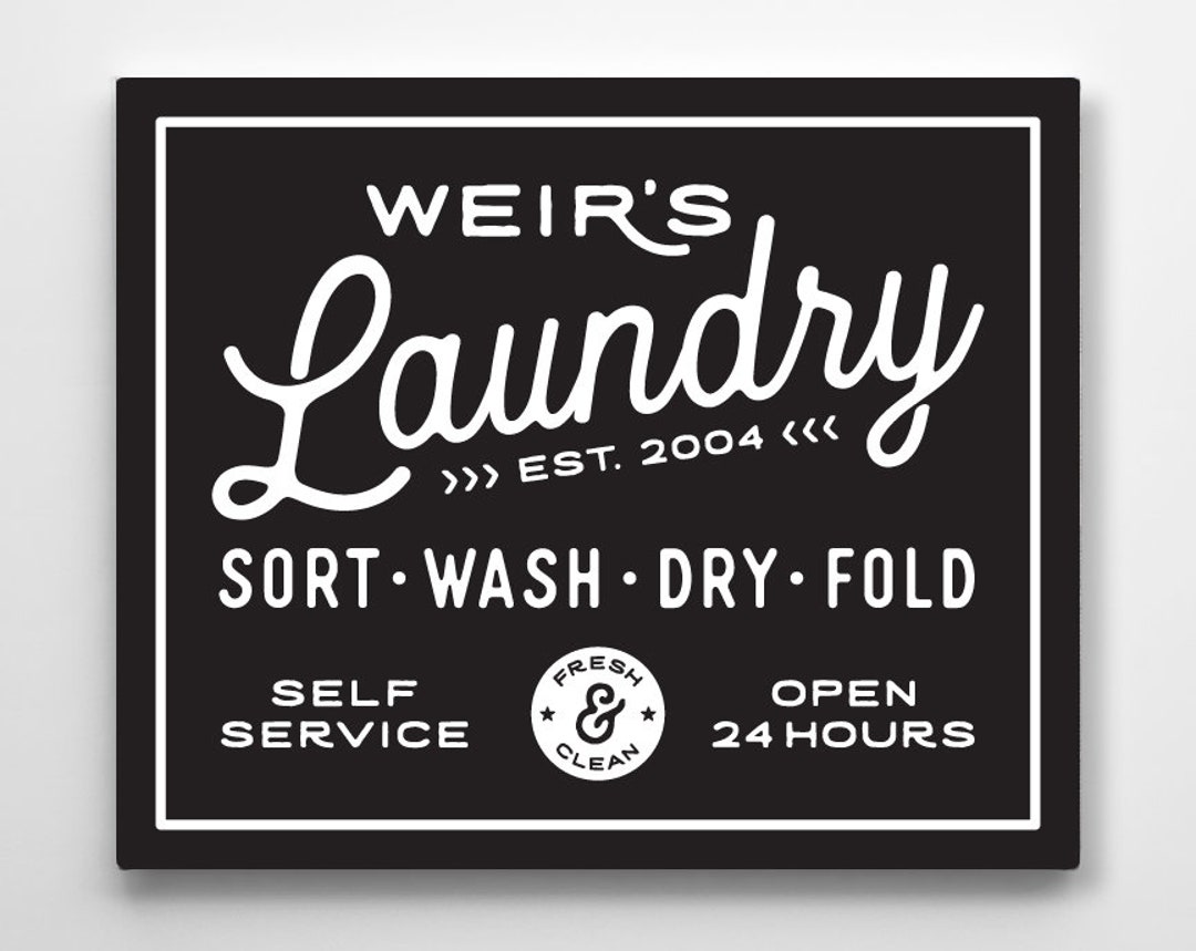 Canvas Laundry Sign, Personalized Gifts, Black and White Laundry Room ...
