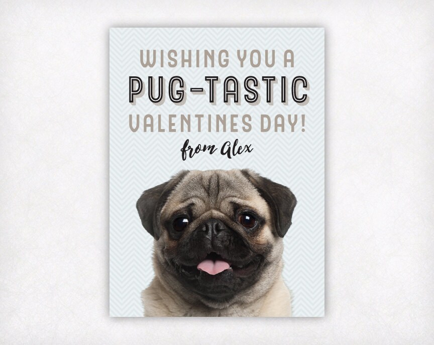 PRINTABLE Pug Valentine Card for Kids Personalized Valentines Day Cards ...