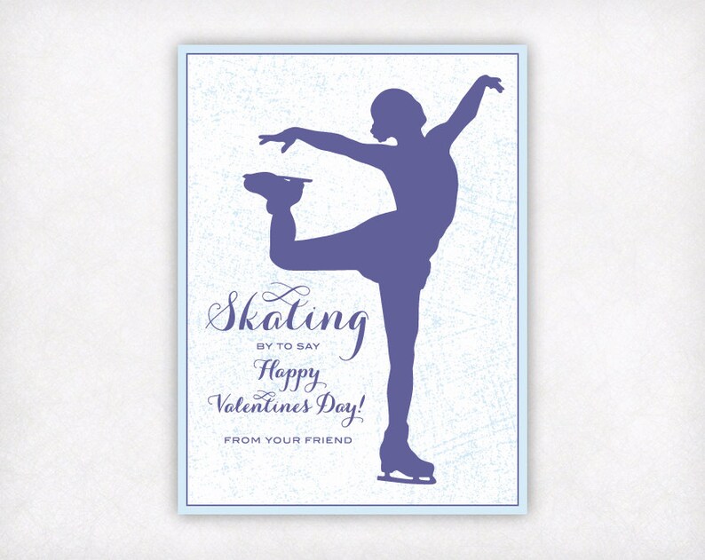 PRINTABLE Ice Skating Valentines Cards for Kids, Purple Figure Skater ...