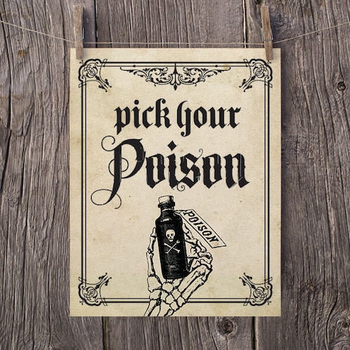 Pick Your Poison Halloween Bar Sign Party Drinks Sign - Etsy