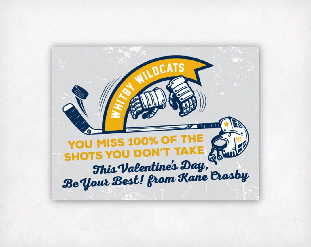 PRINTABLE Hockey Team Valentines Day Cards for Kids, Navy and Yellow ...