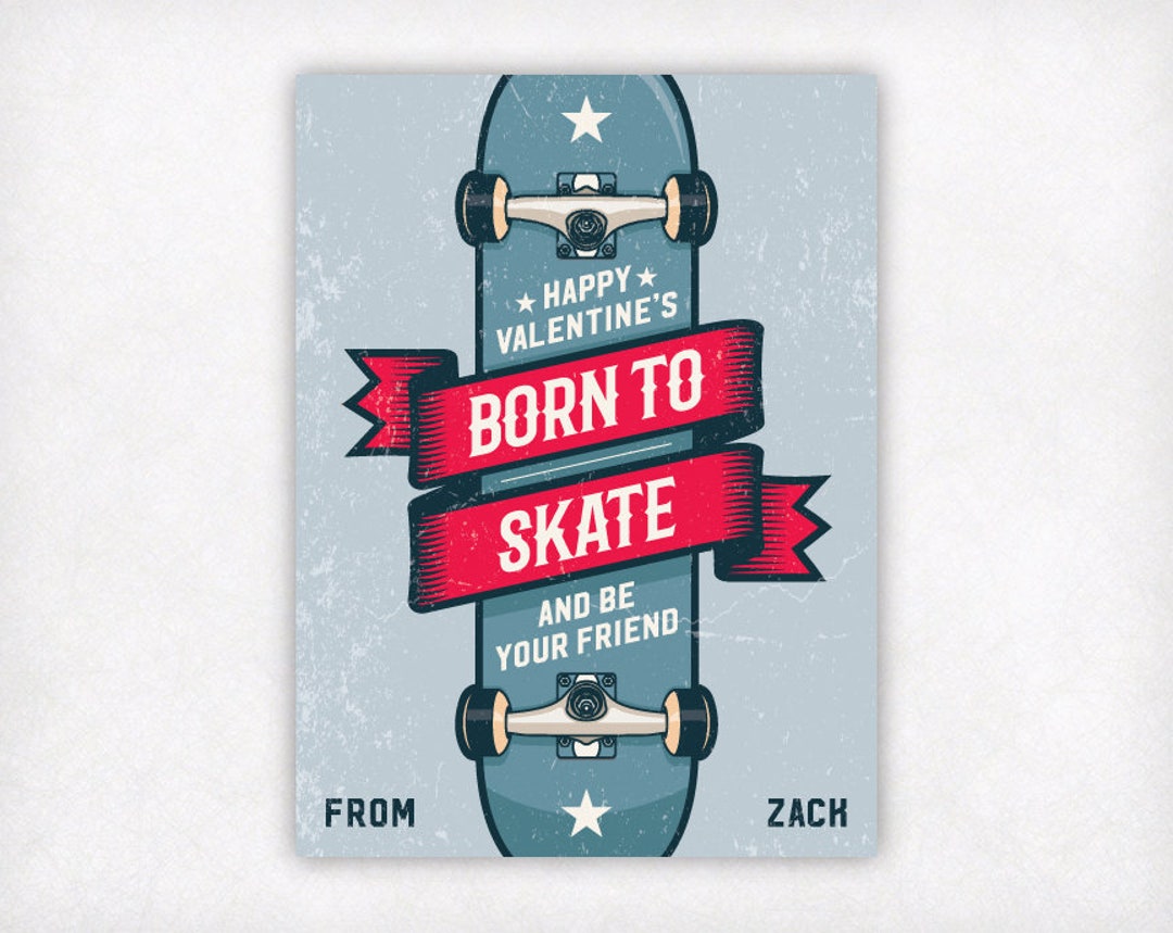 PRINTABLE Personalized Skateboard Kids Valentine Card, Skateboarding ...