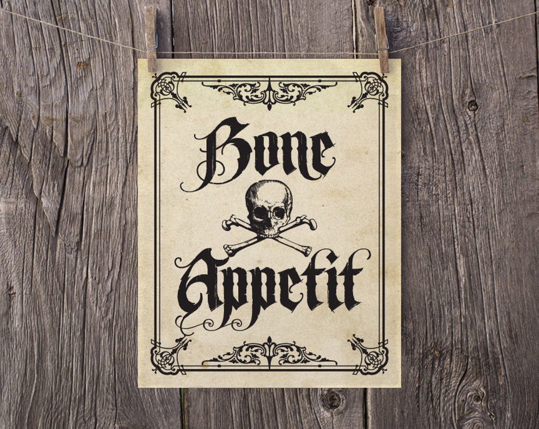 PRINTABLE Bone Appetit Sign, Halloween Party Decor, Gothic Halloween ...