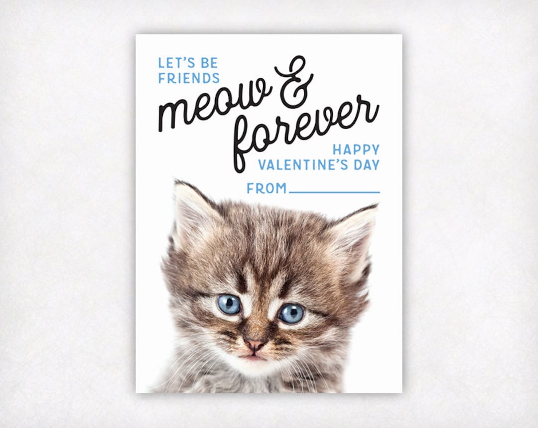 PRINTABLE Kitten Valentine's Day Cards for Kids Cat - Etsy