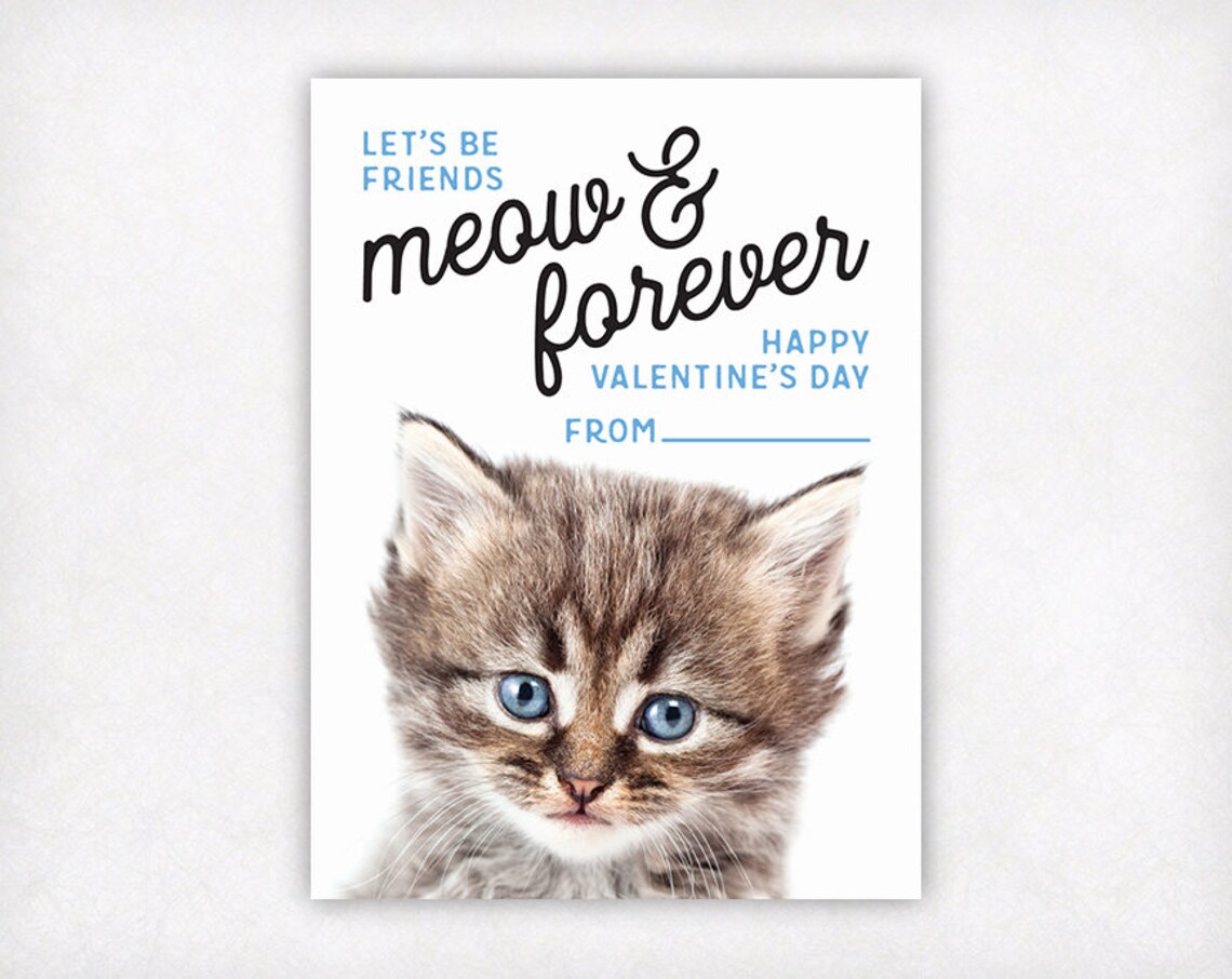 PRINTABLE Kitten Valentine's Day Cards for Kids Cat - Etsy