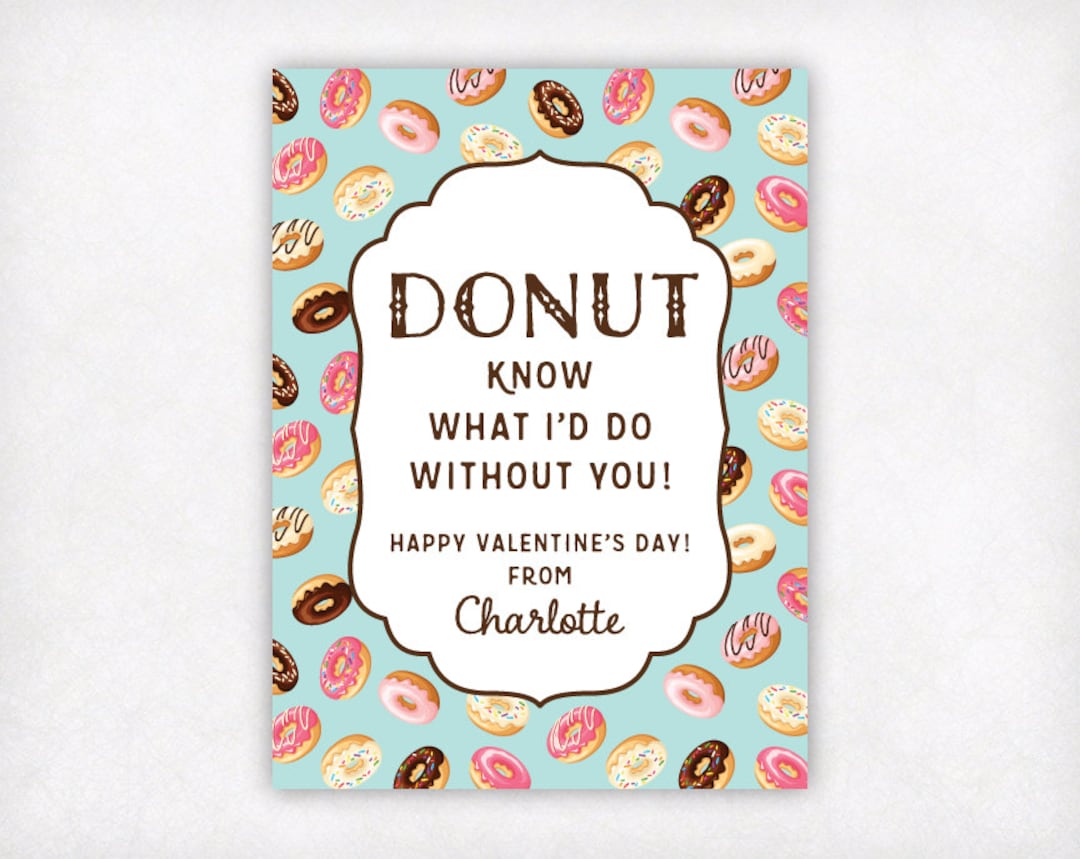 PRINTABLE Donut Valentine Cards, Personalized Kids Valentines Day Cards ...