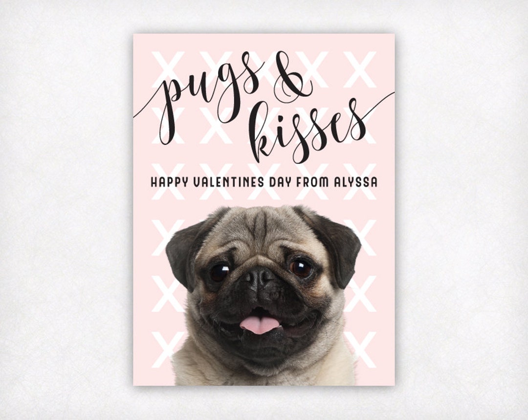 PRINTABLE Personalized Pug Valentine's Day Cards, Kids Valentine Cards ...