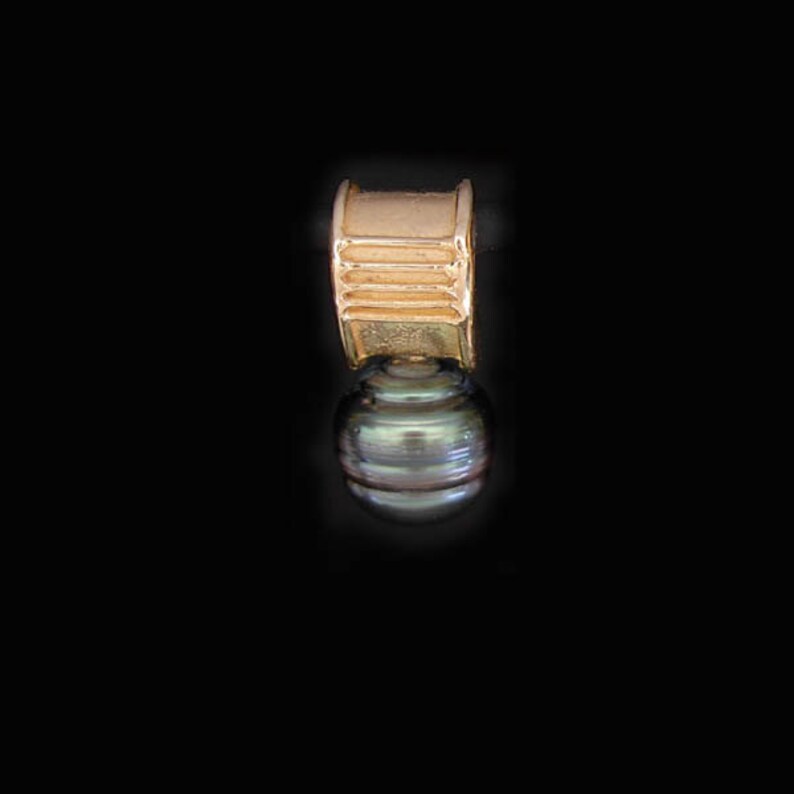 Cook Islands Ringed Drop Black Pearl Pendant With a Fixed, Wide, Lined ...
