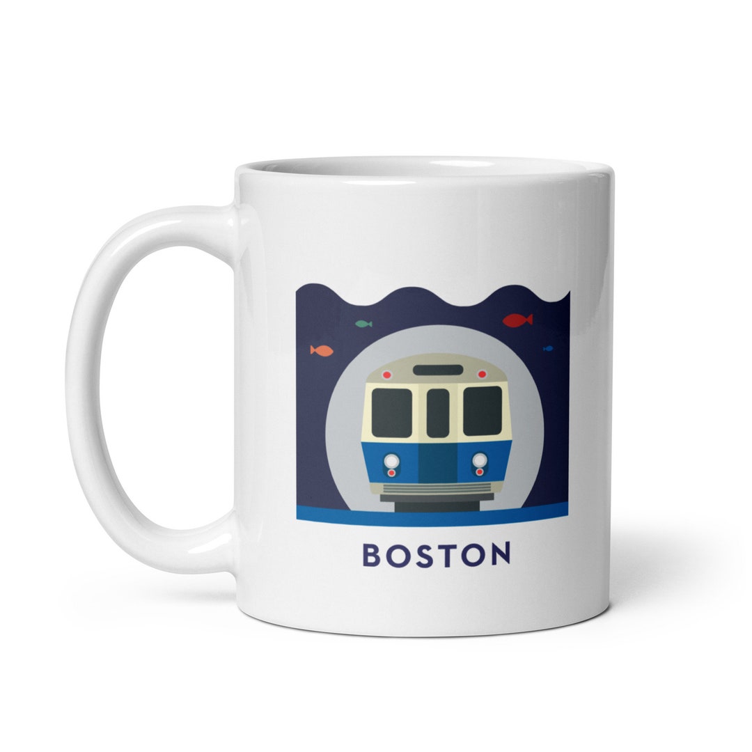Coffee + Tea Mug - Boston Blue Line Trains | the T | MBTA Subway | Travel Souvenir | White 11oz ...