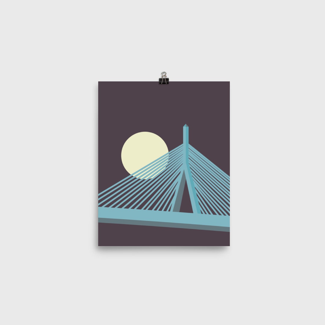 Art Print - Boston Zakim Bridge at Night, 8x10, 12x12, 16x20, 18x24 ...