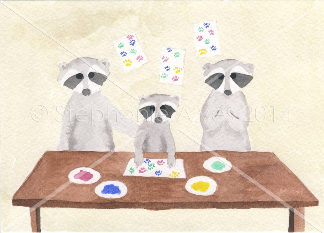Nursery Art - Raccoons Finger Painting - Etsy