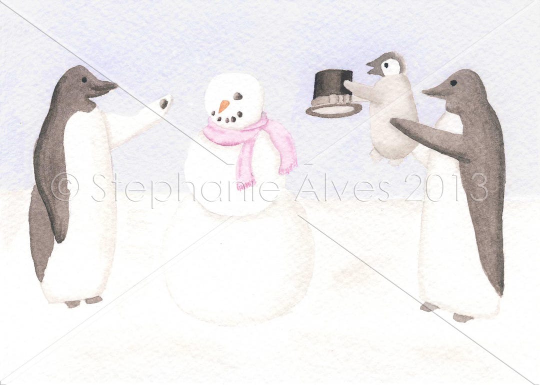 Nursery Art - Penguins Making a Snowman - Etsy