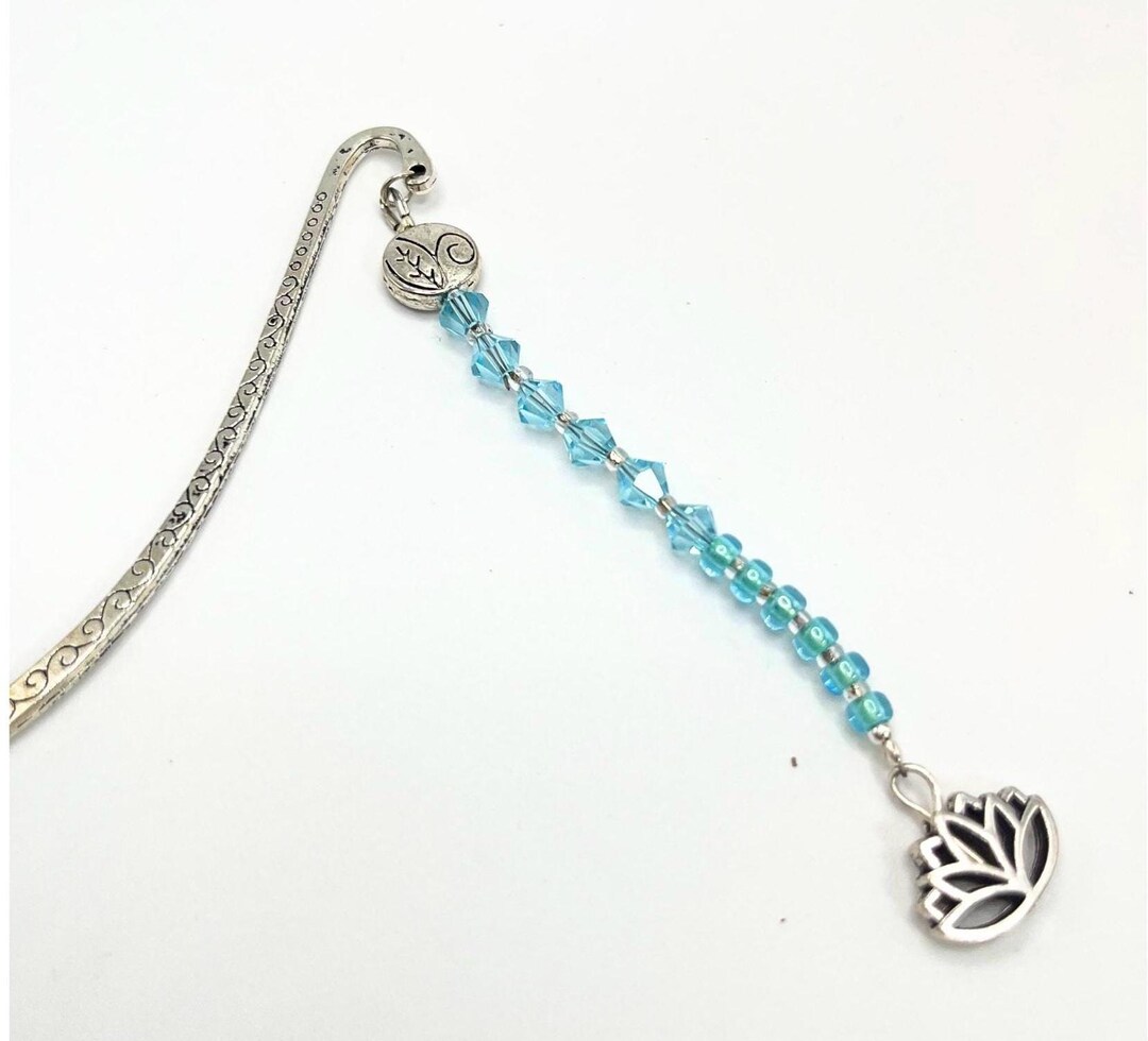 Light Blue and Silver Beaded Bookmark-glass Blue Bicone Beaded Bookmark ...