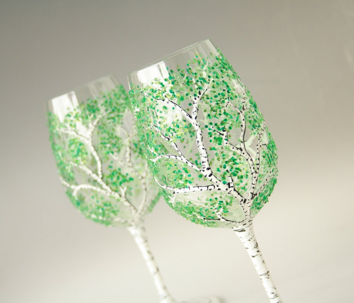 Birch Trees Wine Glasses, Birch Wedding, Birch Glasses, Hand Painted ...