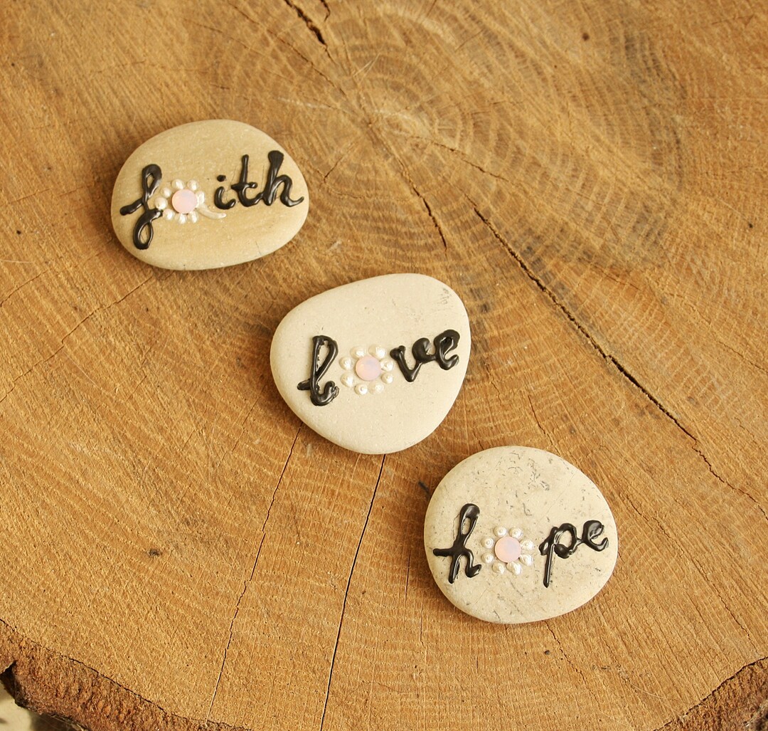 Faith Hope Love Stones Painted Christian Rocks Pocket Affirmaton Stones ...