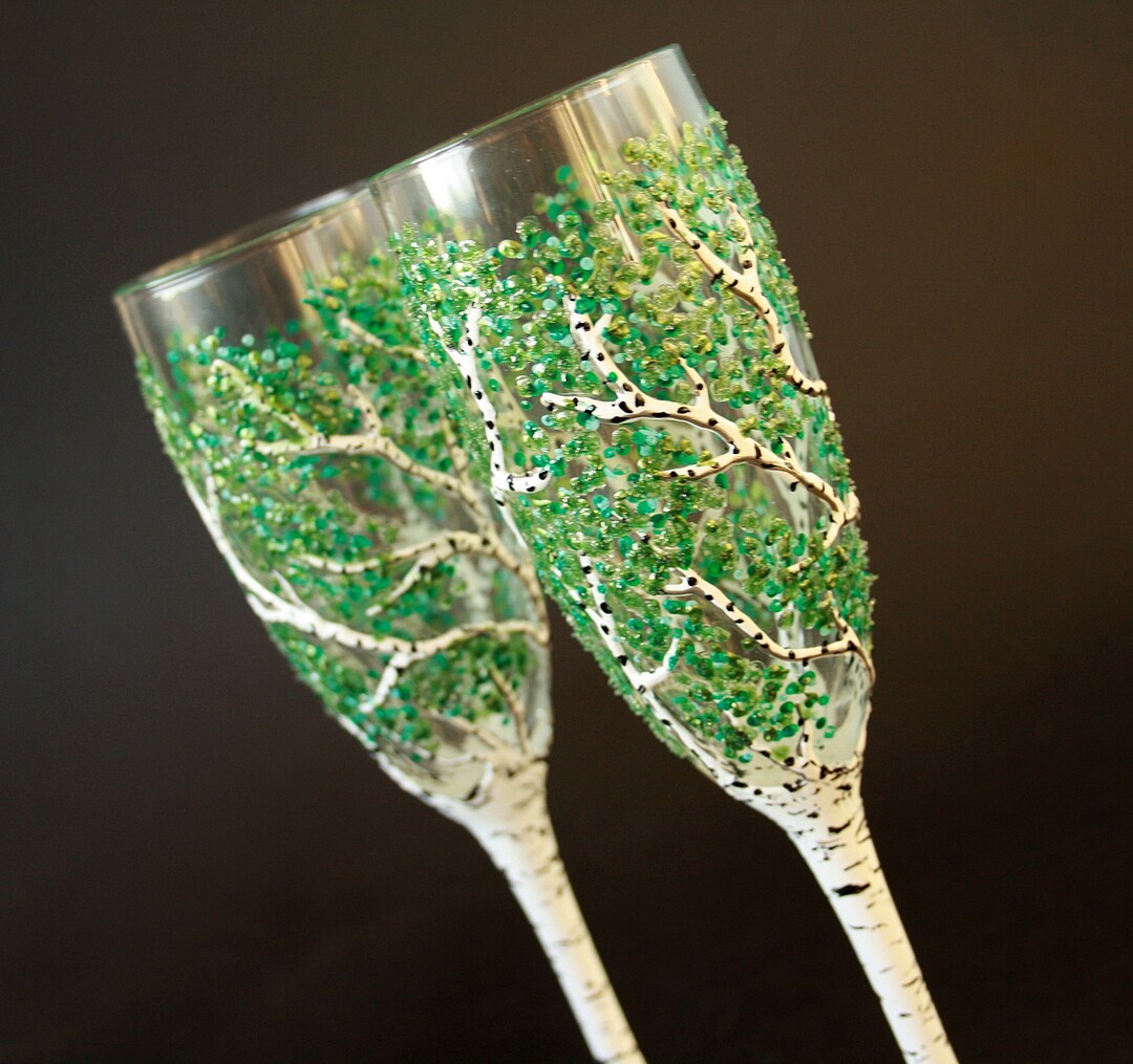 Personalized Wedding Glasses Birch Trees Glasses Birch - Etsy