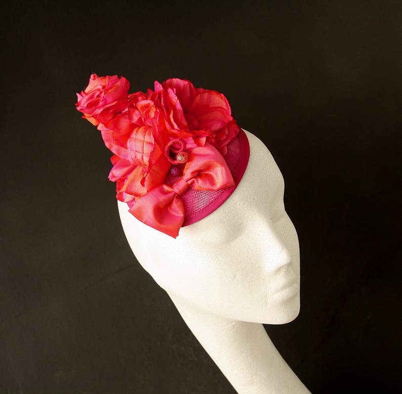 Fuchsia Fascinator, Bridal Head Piece, Wedding Hat, Cocktail Hat, Races ...