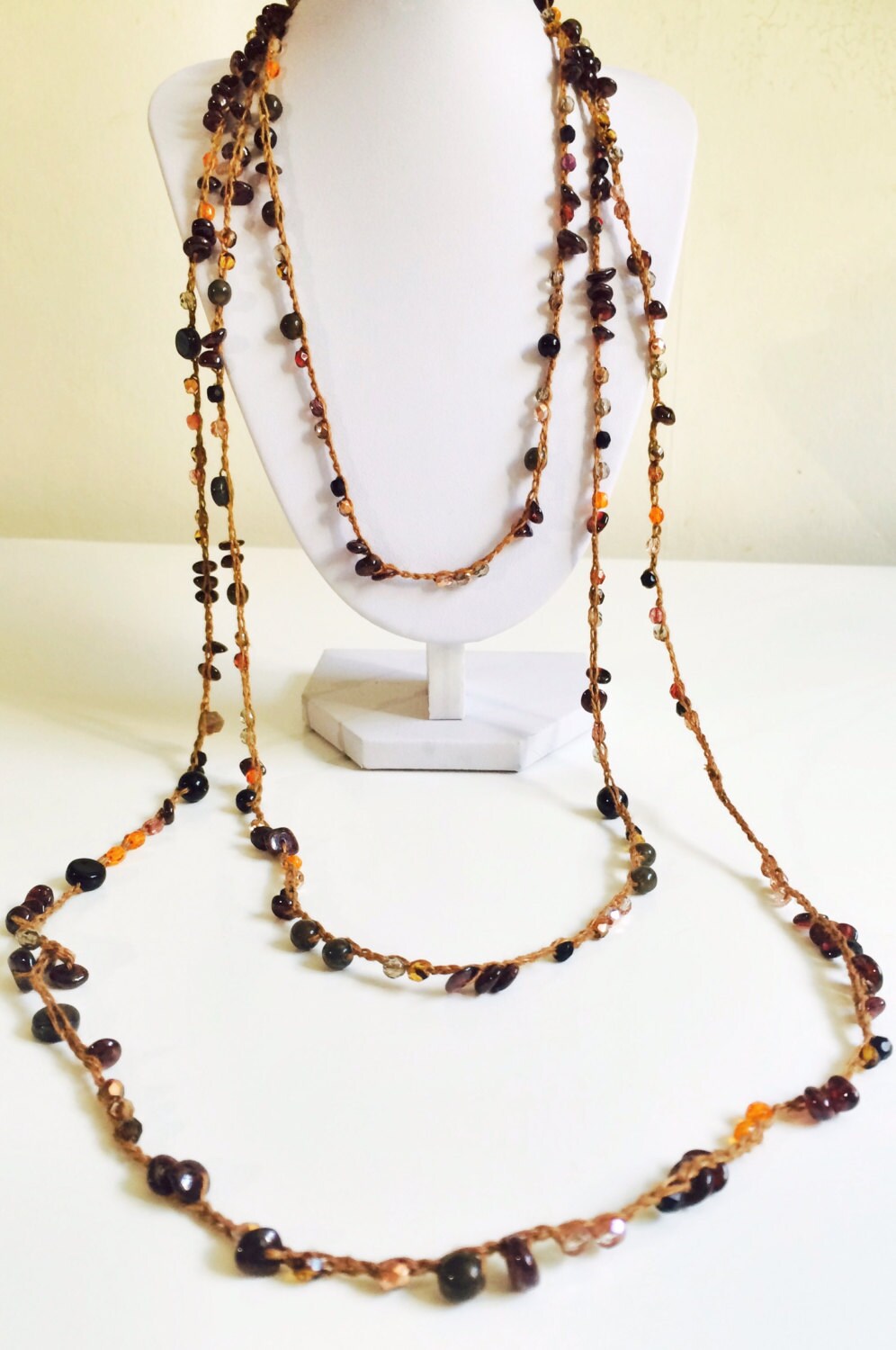 Brown Chain Beaded Crochet Necklace - Etsy UK