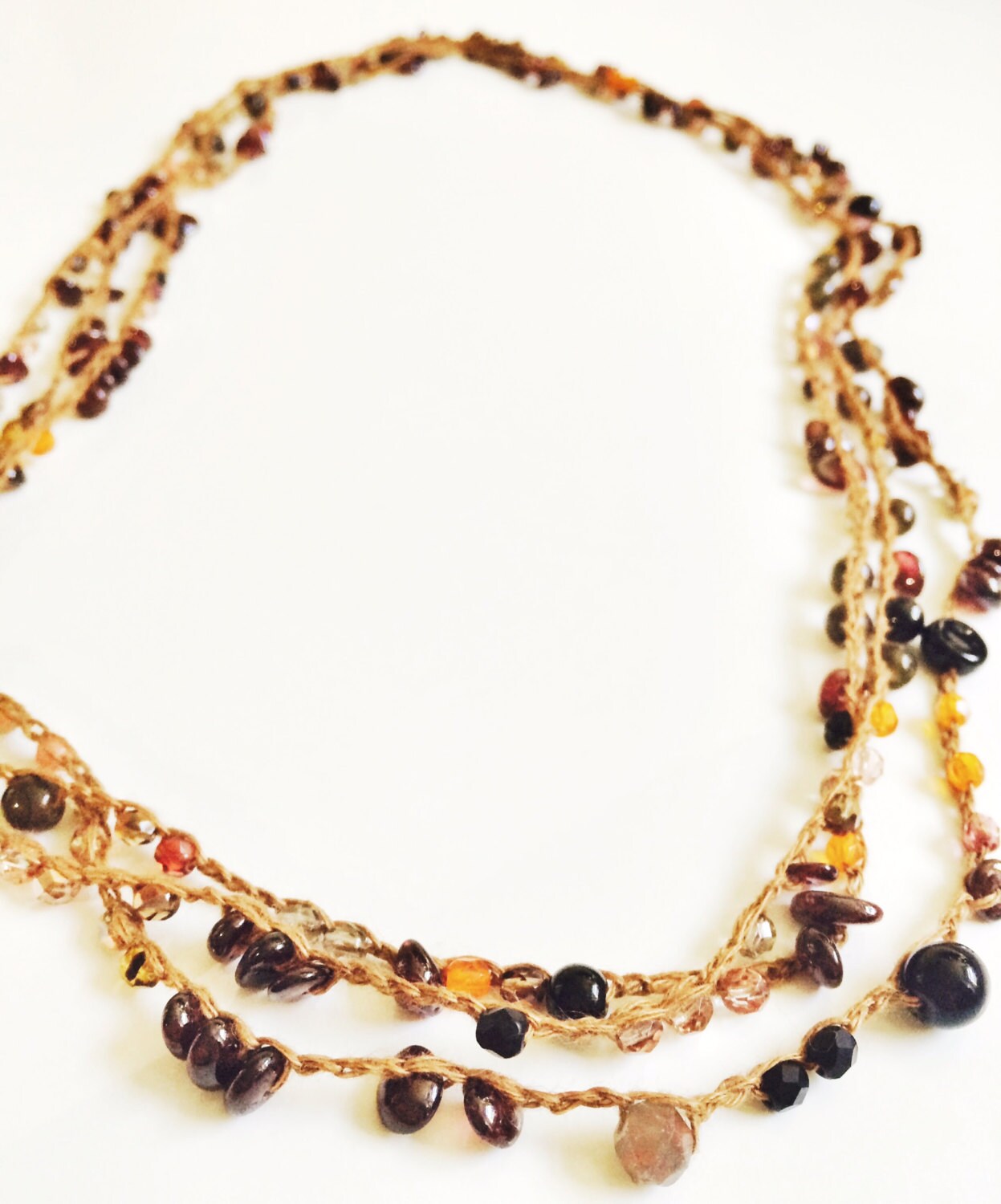 Brown Chain Beaded Crochet Necklace - Etsy UK
