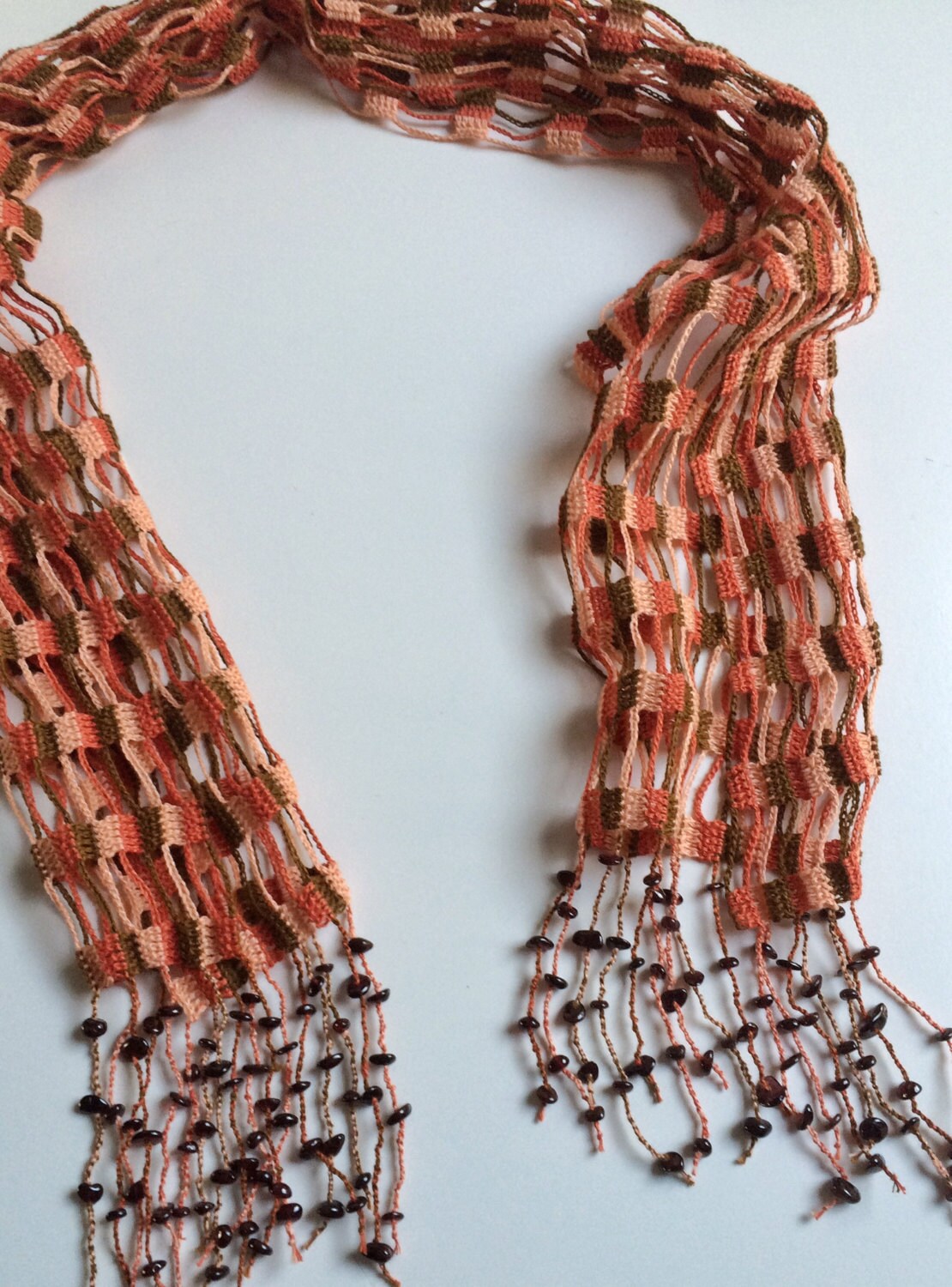 Earth Shades Beaded Crochet Summer Scarf - Etsy