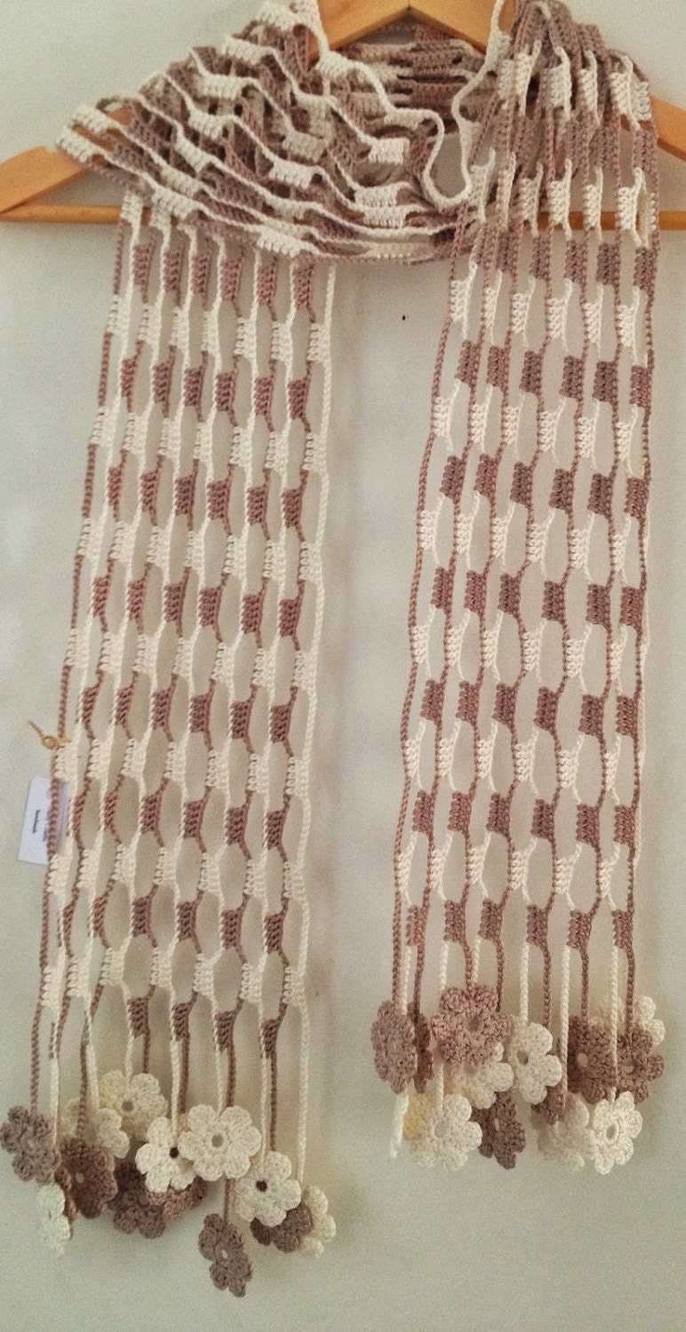 Light Brown Flowery Crochet Echarpe - Etsy