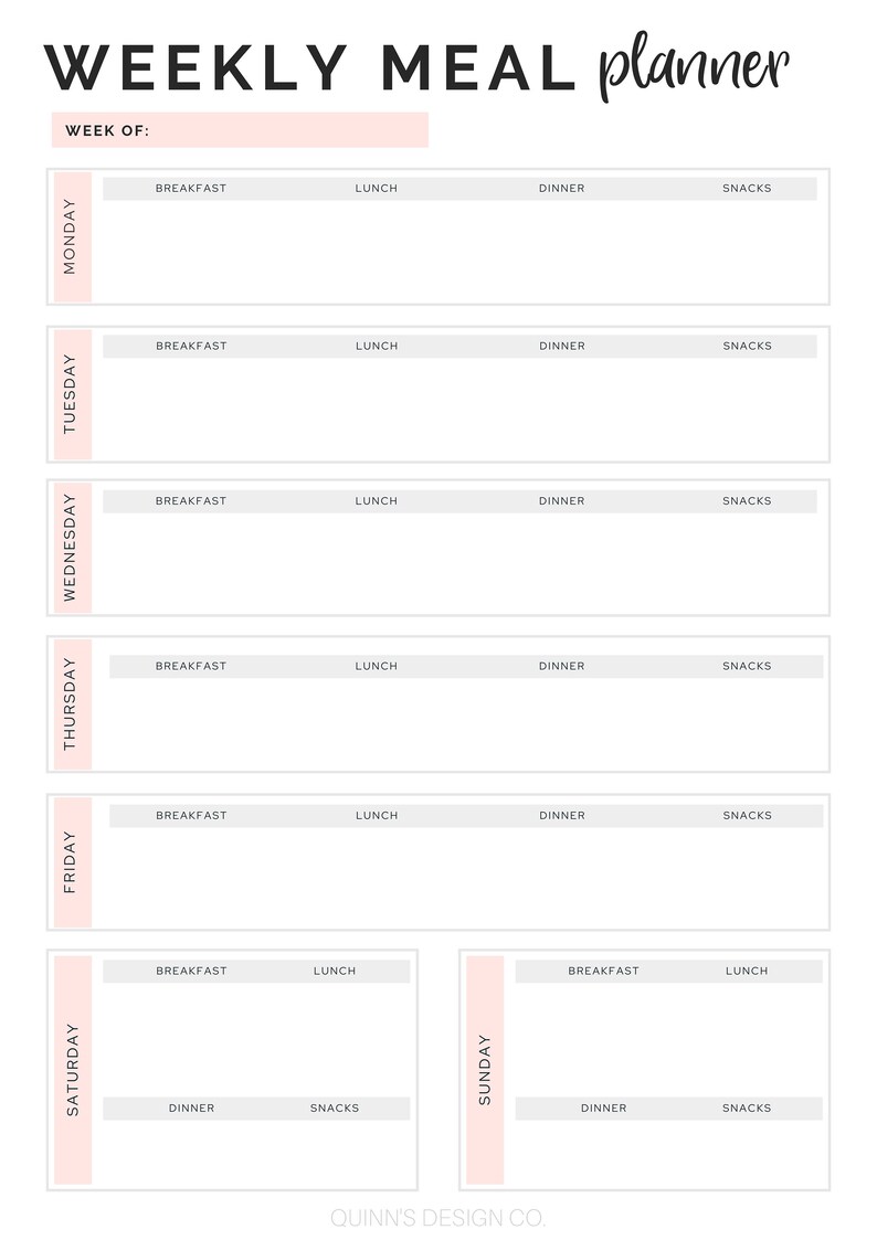 Printable Weekly Meal Planner and Grocery List - Etsy