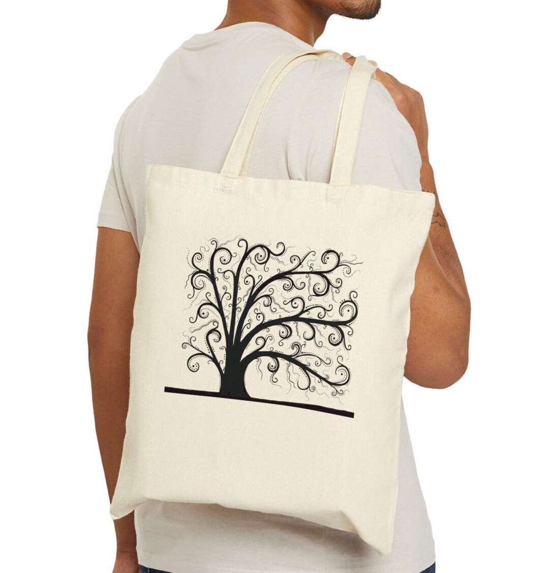 Curly Tree of Life Design Cotton Canvas Tote Bag - Etsy