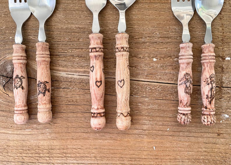Beach Sea Turtle Wood Silverware Art, Hand Painted Recycled Eco ...
