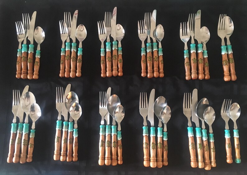 Beach Sea Turtle Wood Silverware Art, Hand Painted Recycled Eco ...