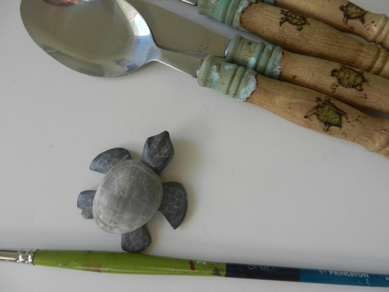 Beach Sea Turtle Wood Silverware Art, Hand Painted Recycled Eco ...