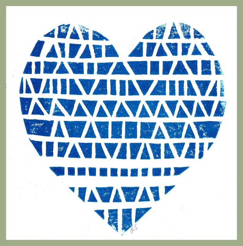 Linocut Heart - Etsy