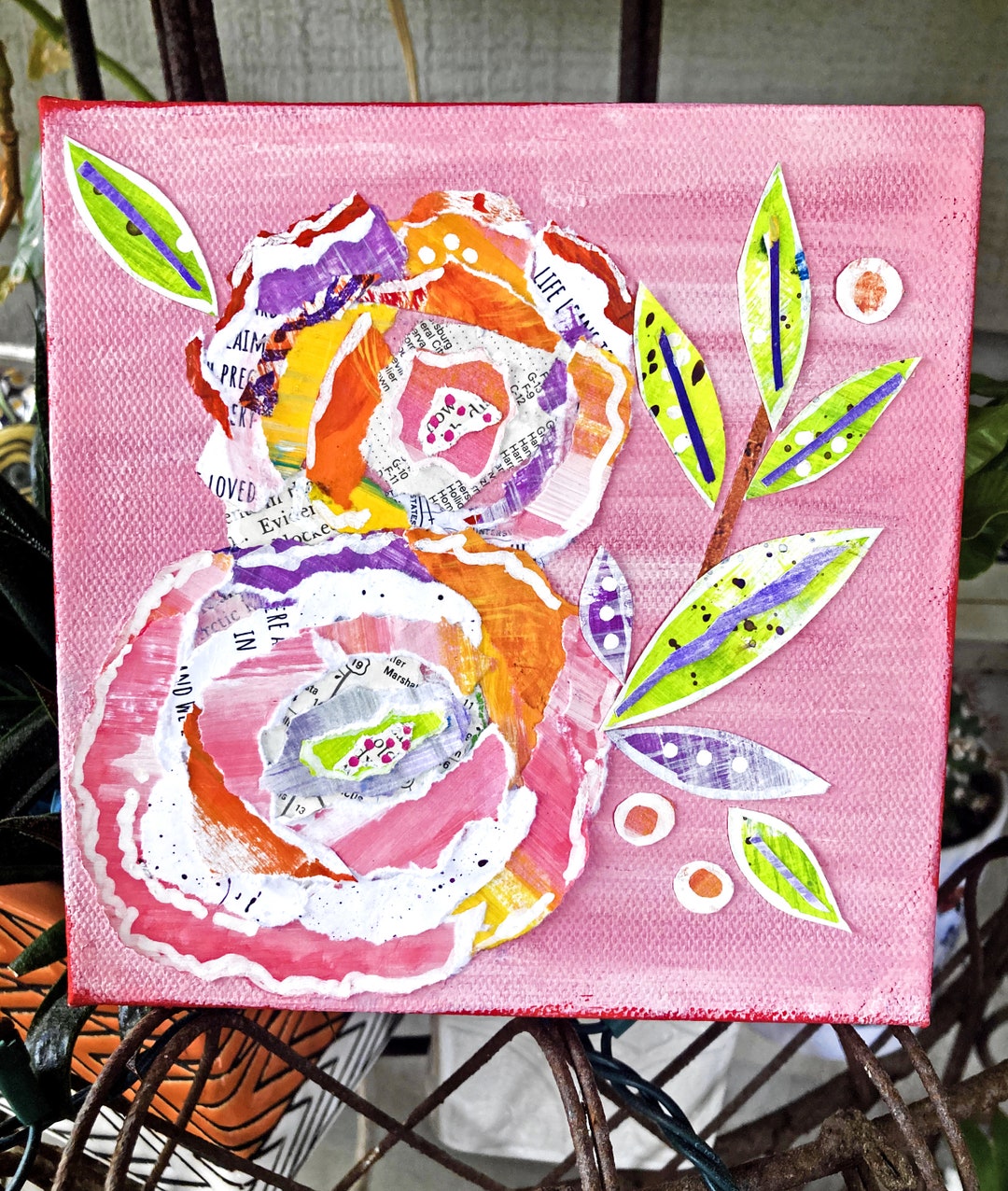 Small Canvas Torn Paper Art. 6x6x1 Inch. Hand Painted Paper Collage. - Etsy