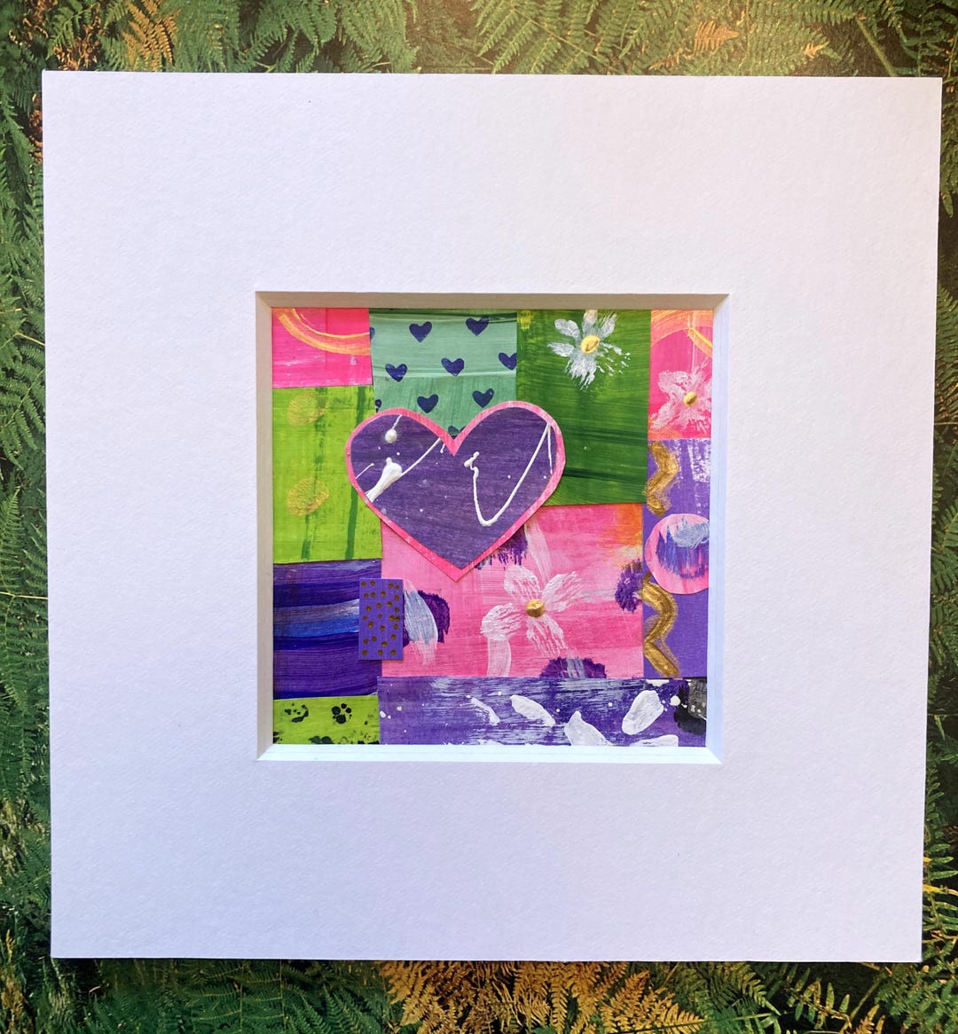 Abstract Heart Collage: Hand-painted Paper, 6x6 Art With Mat - Etsy