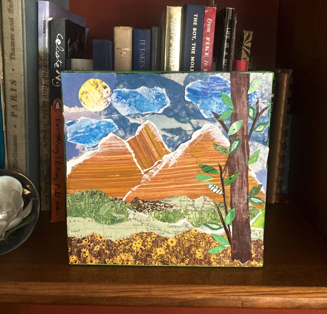Torn Paper Landscape Art: Hand-painted Collage on Canvas (6x6) - Etsy